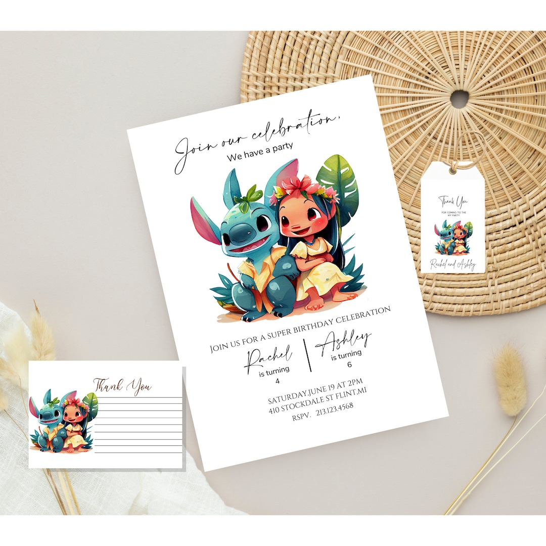 Sibling Lilo and Stitch Birthday Girl Invitation Template, Personalized ...