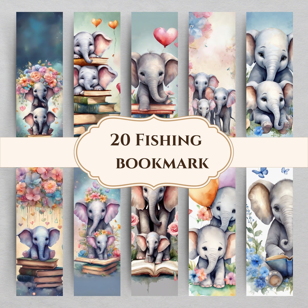 Elephant Bookmark Printable, Book Lovers Designs, Digital Letter Size ...