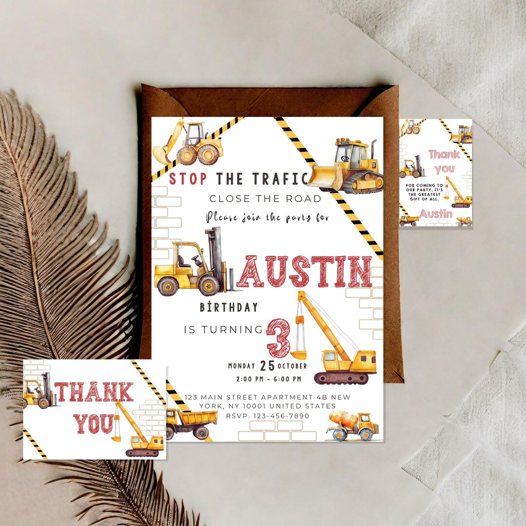 Editable Construction Invitation, Construction Birthday Invitation ...