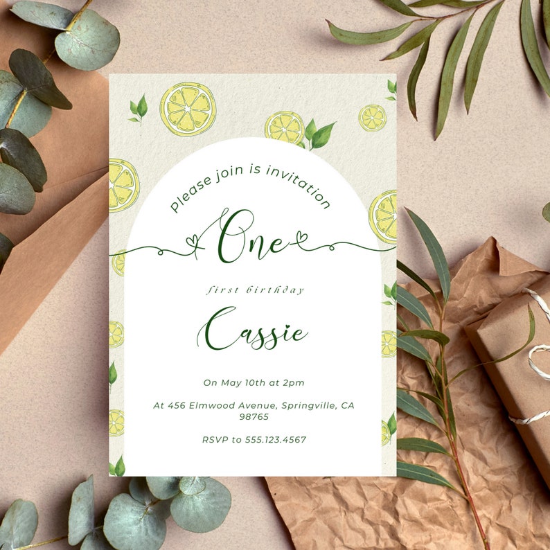 Editable Lemon Birthday Invitation Template First Birthday - Etsy