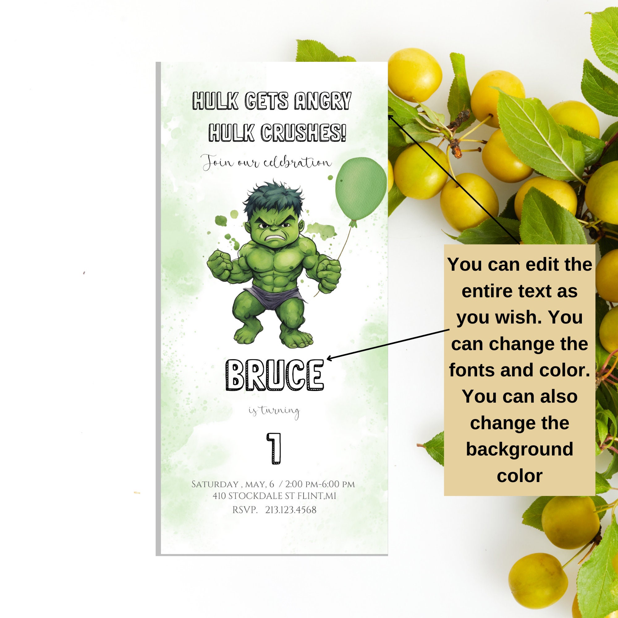 Electronic Hulk Birthday Invitation Template, Superhero Birthday Invite ...