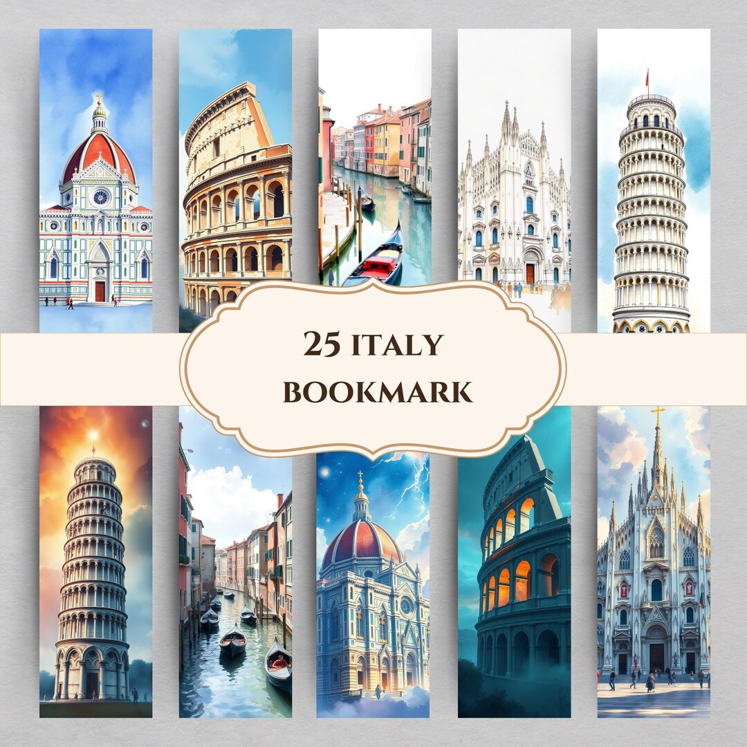 Italy Bookmark Printable, World Travel Bookmark, Watercolor Rome- Pisa ...