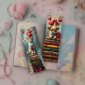 Valentine's Day Bookmarks Printable, Book Lovers Designs, Digital Cat ...