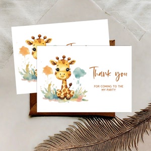 Giraffe Thank You Card, Watercolor Safari Thank You Card, Cute Giraffe ...