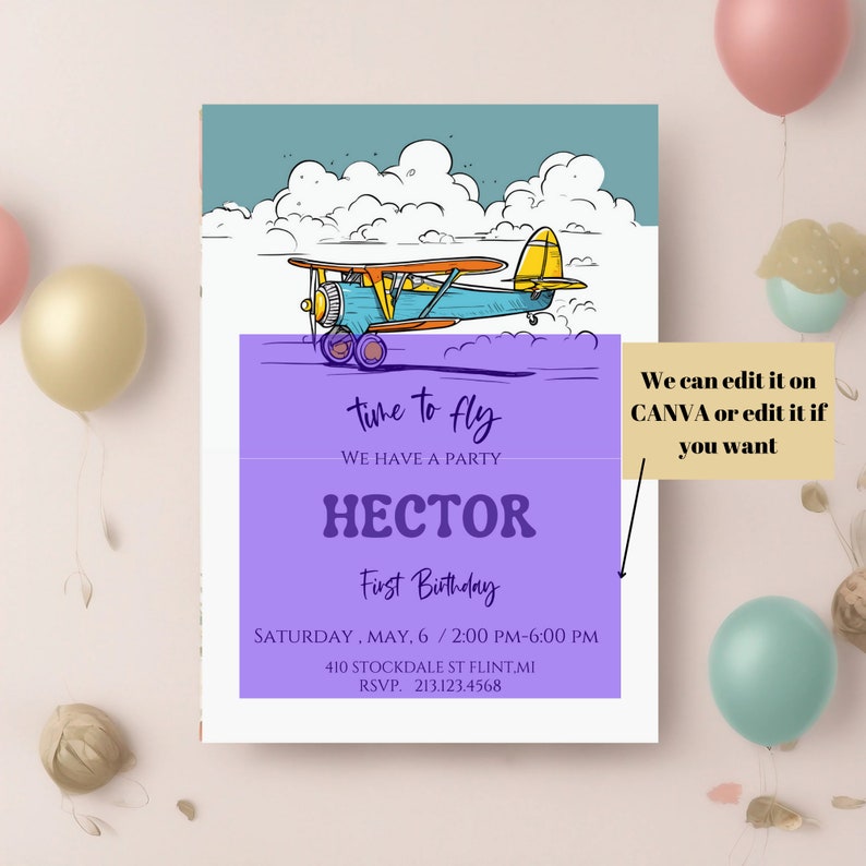 Airplane Birthday Invitation, First Birthday Invitation, Vintage Travel ...