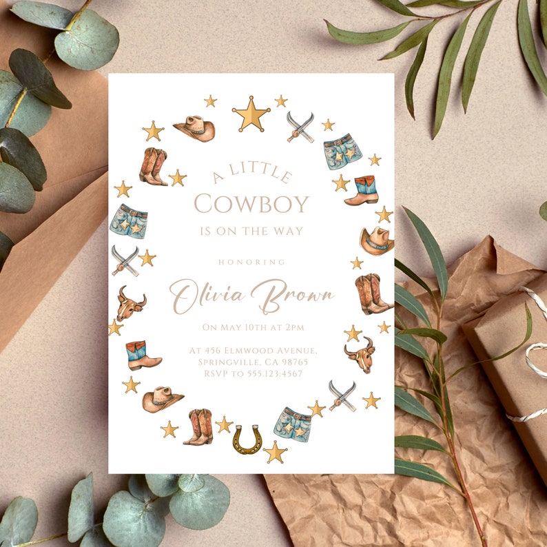 Cowboy Baby Shower Invitation, Editable Litlle Wild West Baby Shower ...