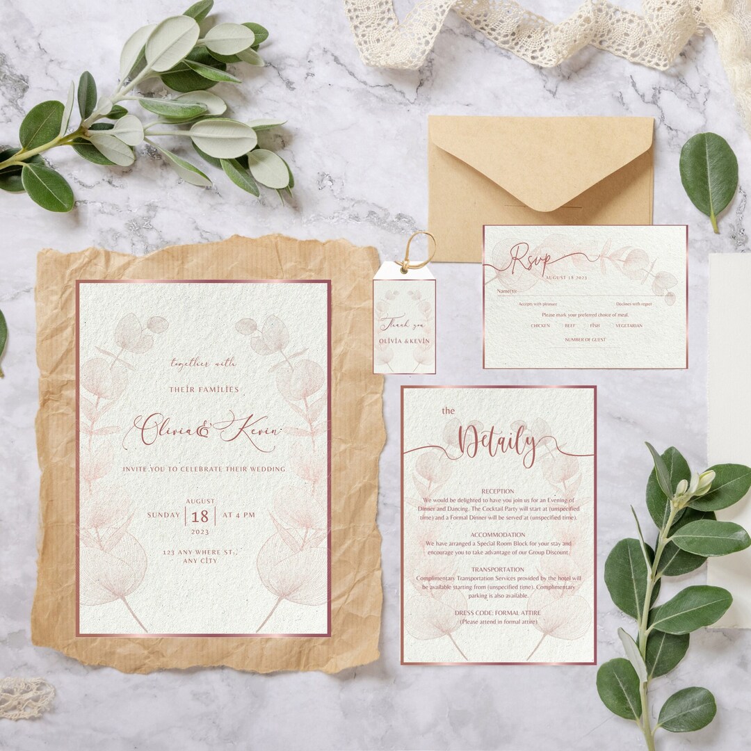 Rose Gold Wedding Invitation, Wedding Invitation, Rose Gold, Rose Gold ...