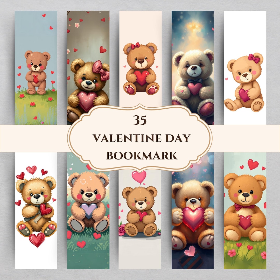 Valentine's Day Bookmarks Printable, Book Lovers Designs, Digital Cute ...