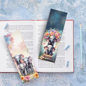Elephant Bookmark Printable, Book Lovers Designs, Digital Letter Size ...