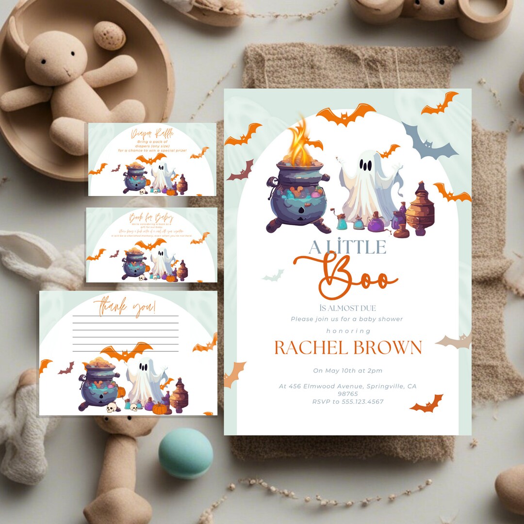 Editable A Little Boo Baby Shower Invitation Bundle, Ghost Halloween ...
