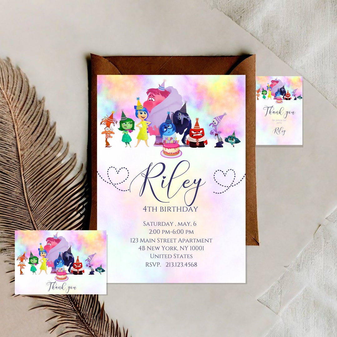 Inside Out 2 Birthday Invitation, Inside Out Thank You Tags & Inside ...