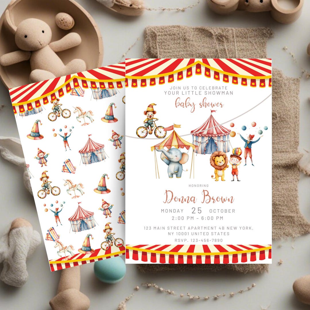 Circus Baby Shower Invitation, Editable Circus Invitation, Carnival ...