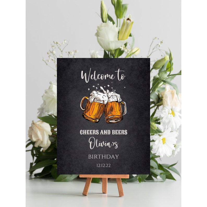 Cheers and Beers Birthday Party Welcome Sign Poster Any Age Chalkboard ...