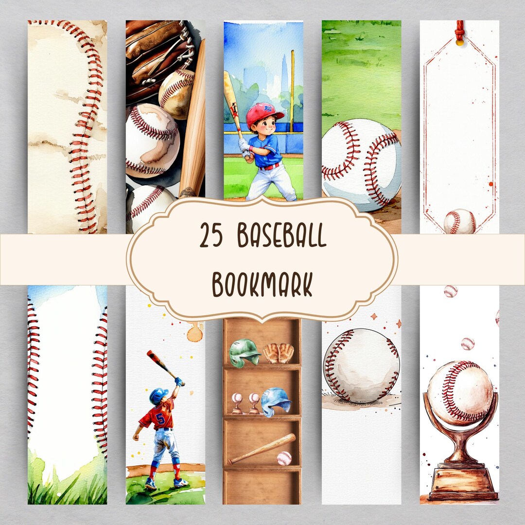 Baseball Bookmark Printable, Digital Baseball Bookmark, Book Lovers ...