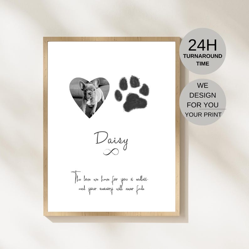 Custom Digital Paw Print and Photo, Dog Memorial Paw Print, Dog Paw ...