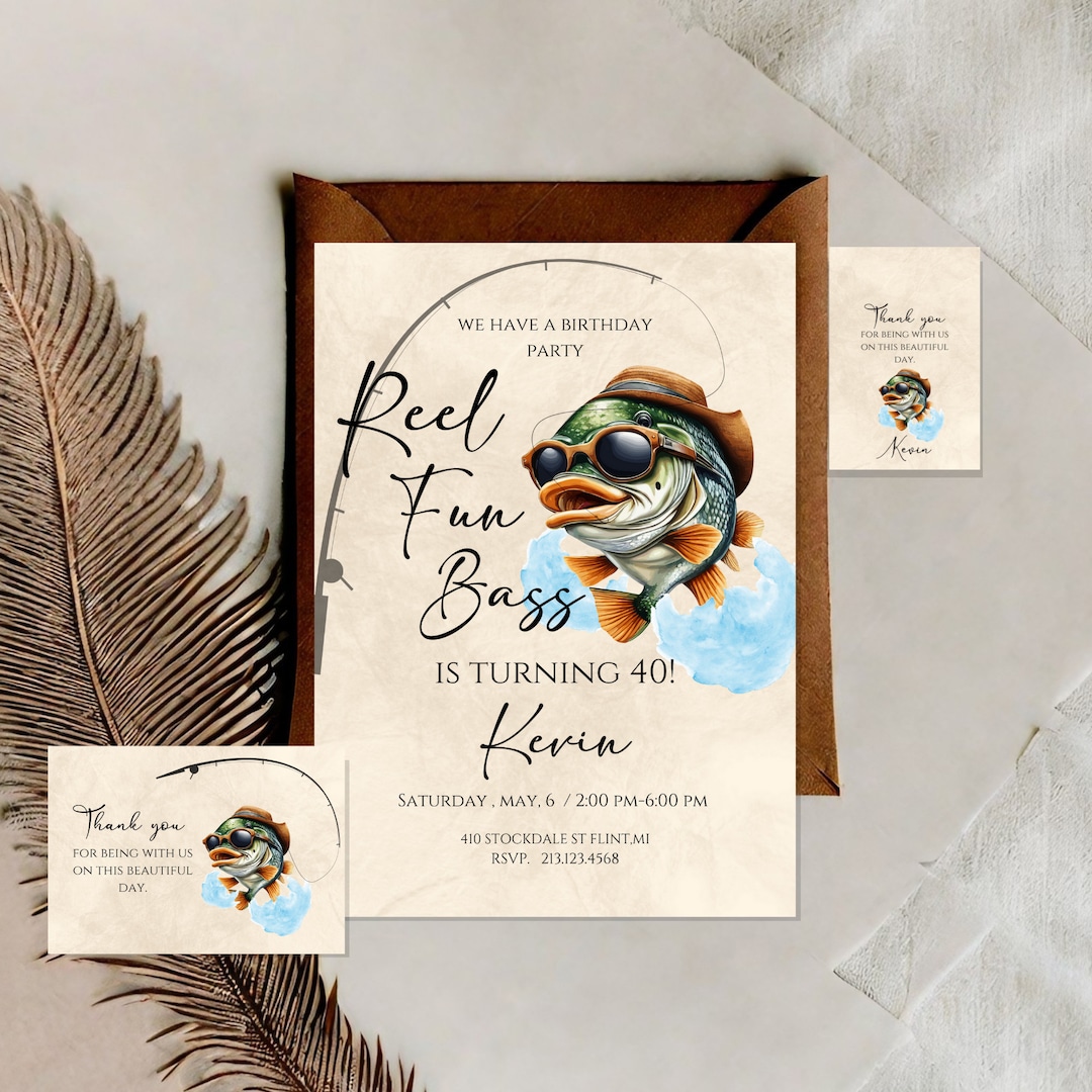 Editable Fishing Birthday Invitation Template, Adult Reel Fun Bass ...