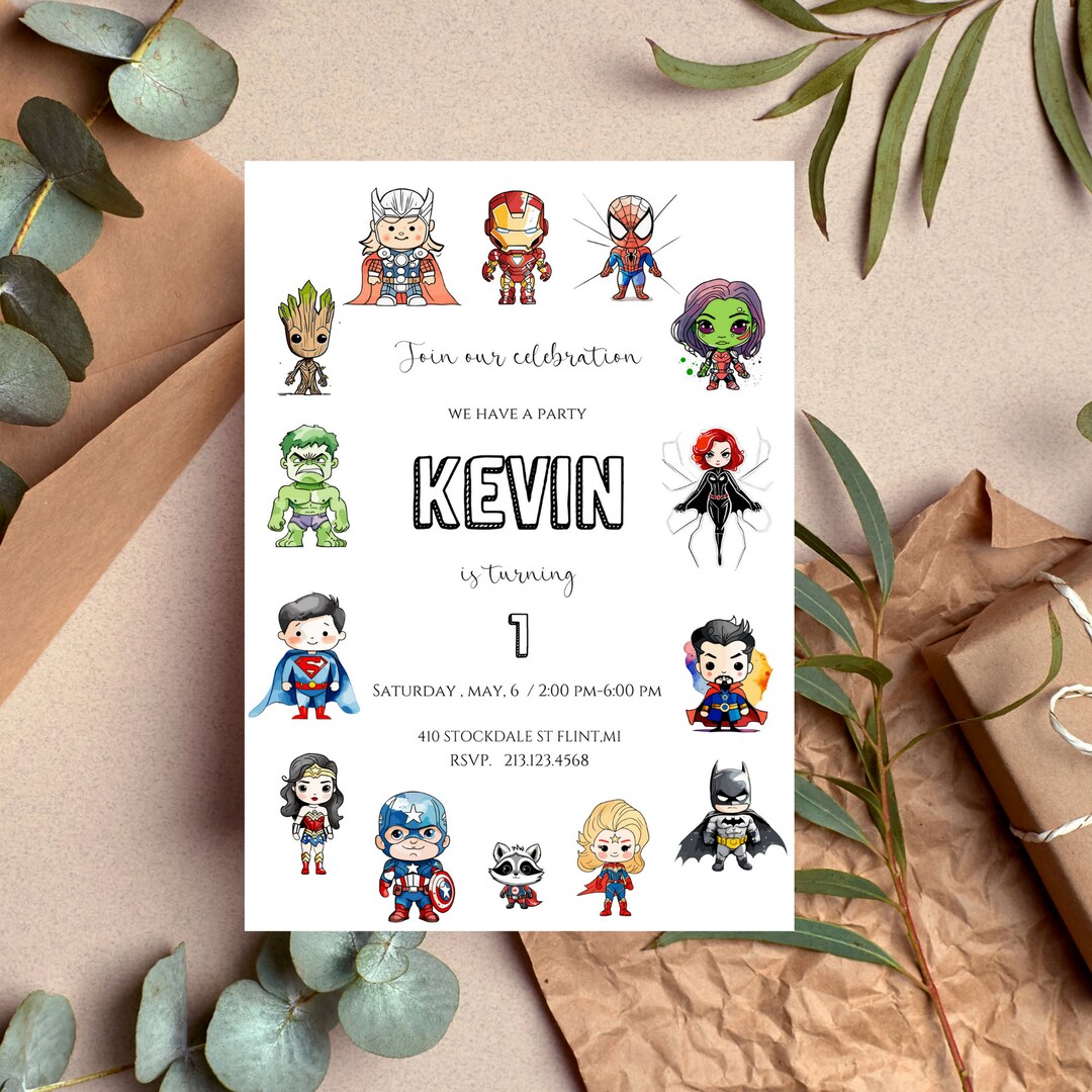 Superhero Kids Birthday Invitation, Avengers Birthday Invitation ...