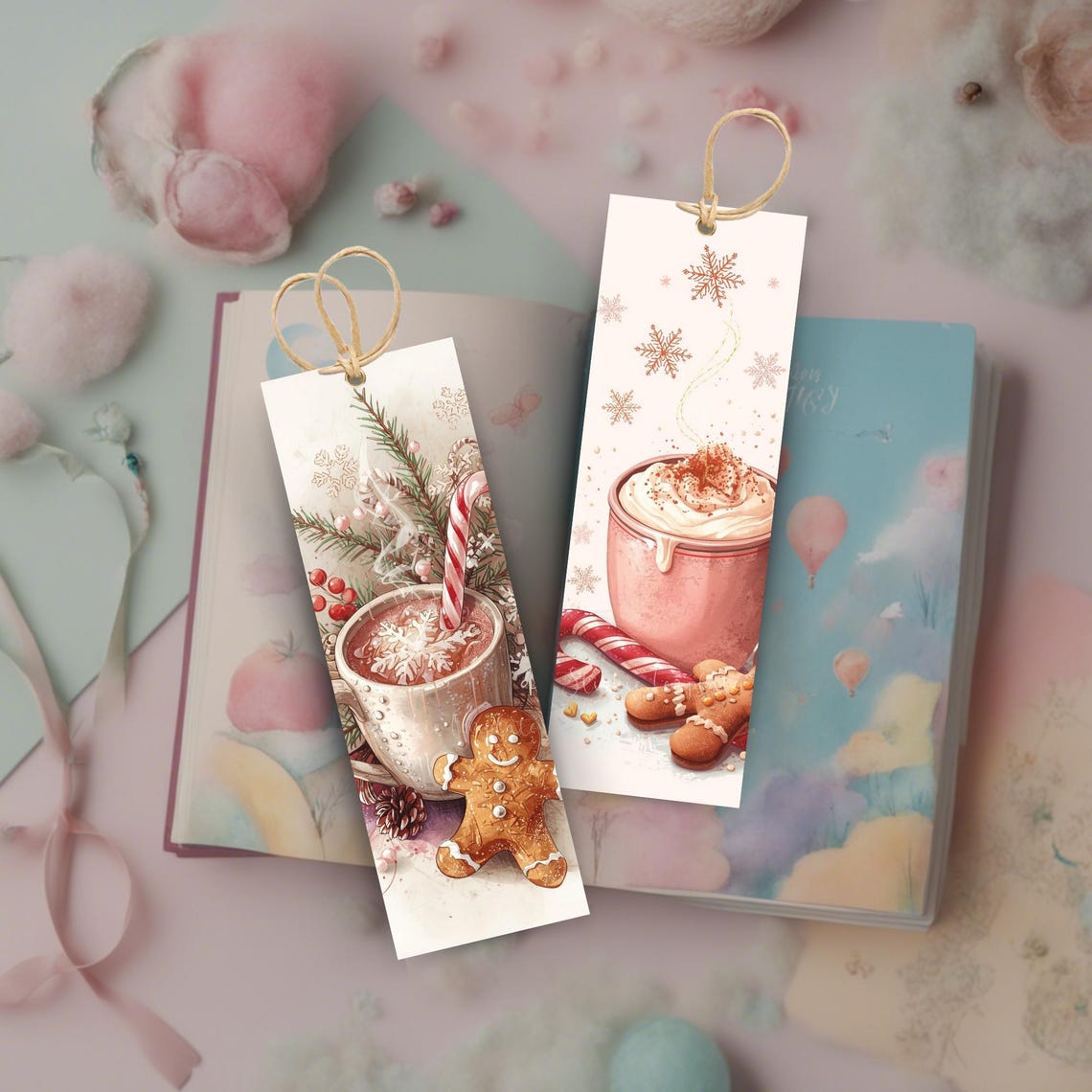 Watercolor Hot Cocoa Mug Bookmark Printable, Christmas Bookmark ...