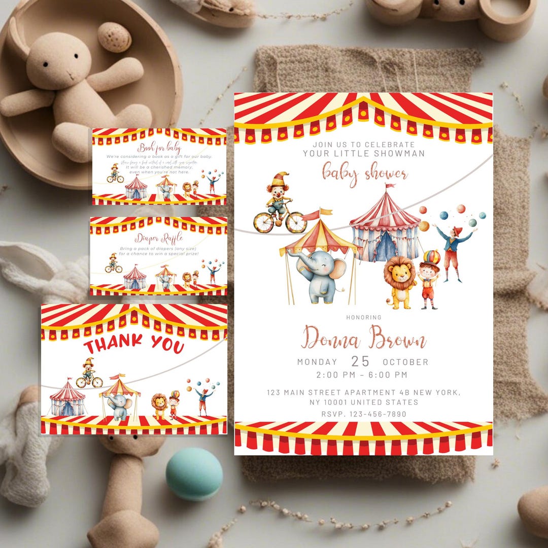 Editable Circus Baby Shower Invitation, Carnival Animals Party Design ...