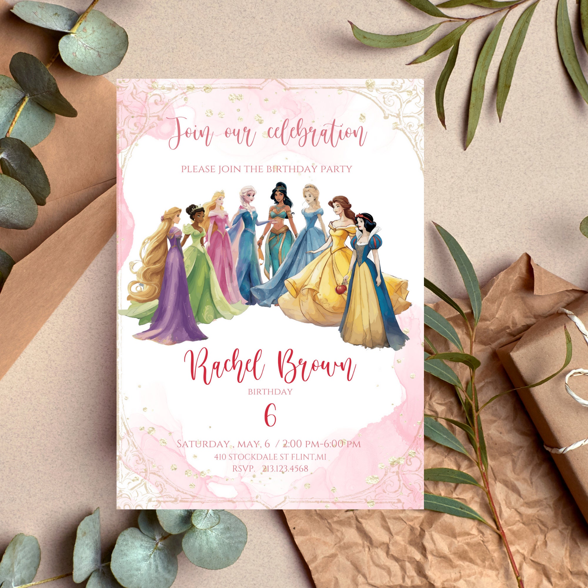 Princess Birthday Invitation Princesses Birthday Party - Etsy