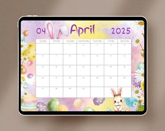 April 2025 Calendar, Happy Easter Day With Spring, Printable Planner ...