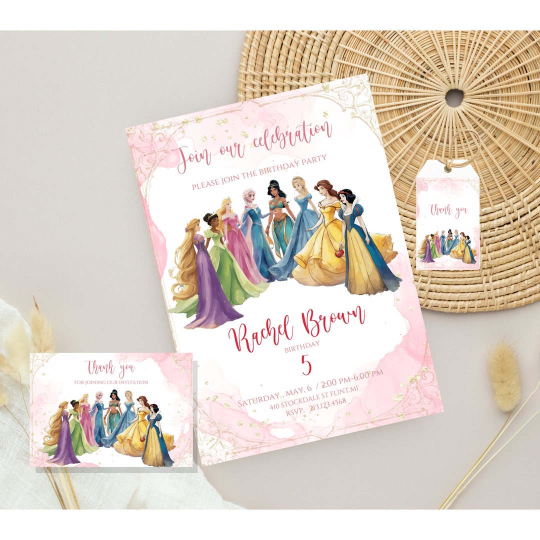 Princess Birthday Invitation, Princesses Birthday Party Invitation ...