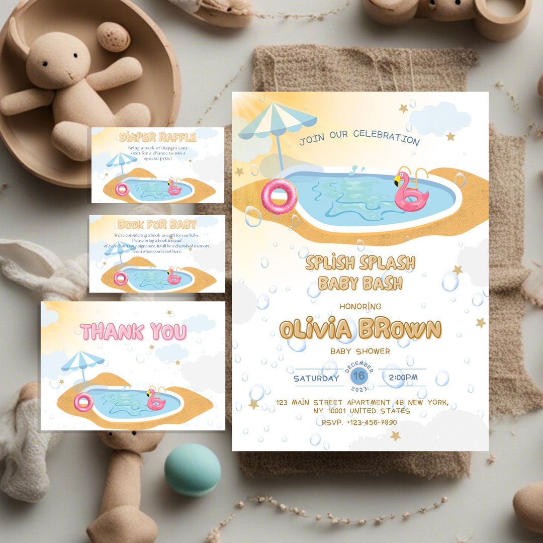 Pool Baby Shower Party Invitation Template, Summer Floats Baby Shower ...