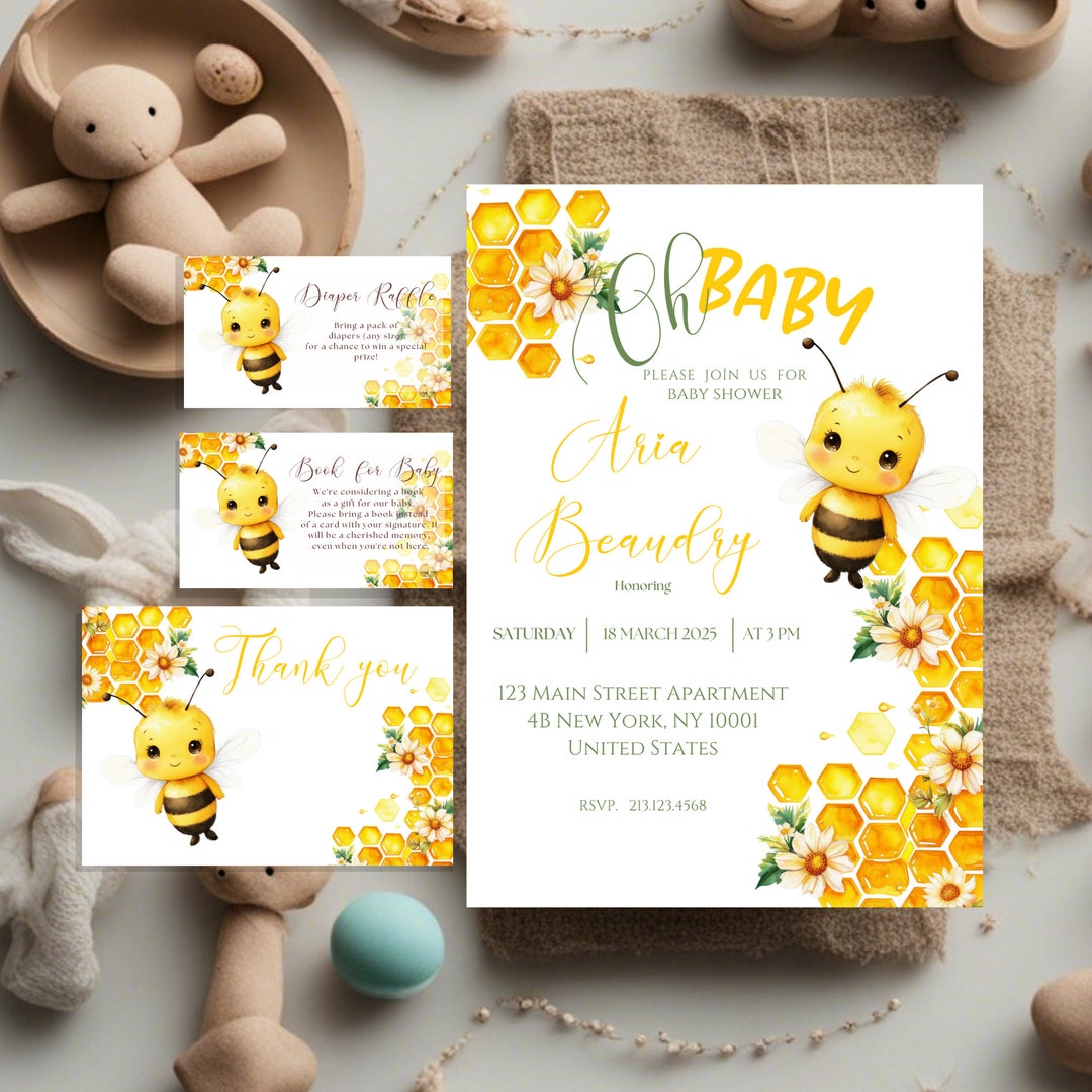 Bee Baby Shower Invitation, Bees Baby Shower Invitation Template, Honey ...