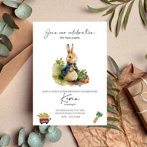 Peter Rabbit Birthday Invitation, Editable Invite Template, Rustic ...