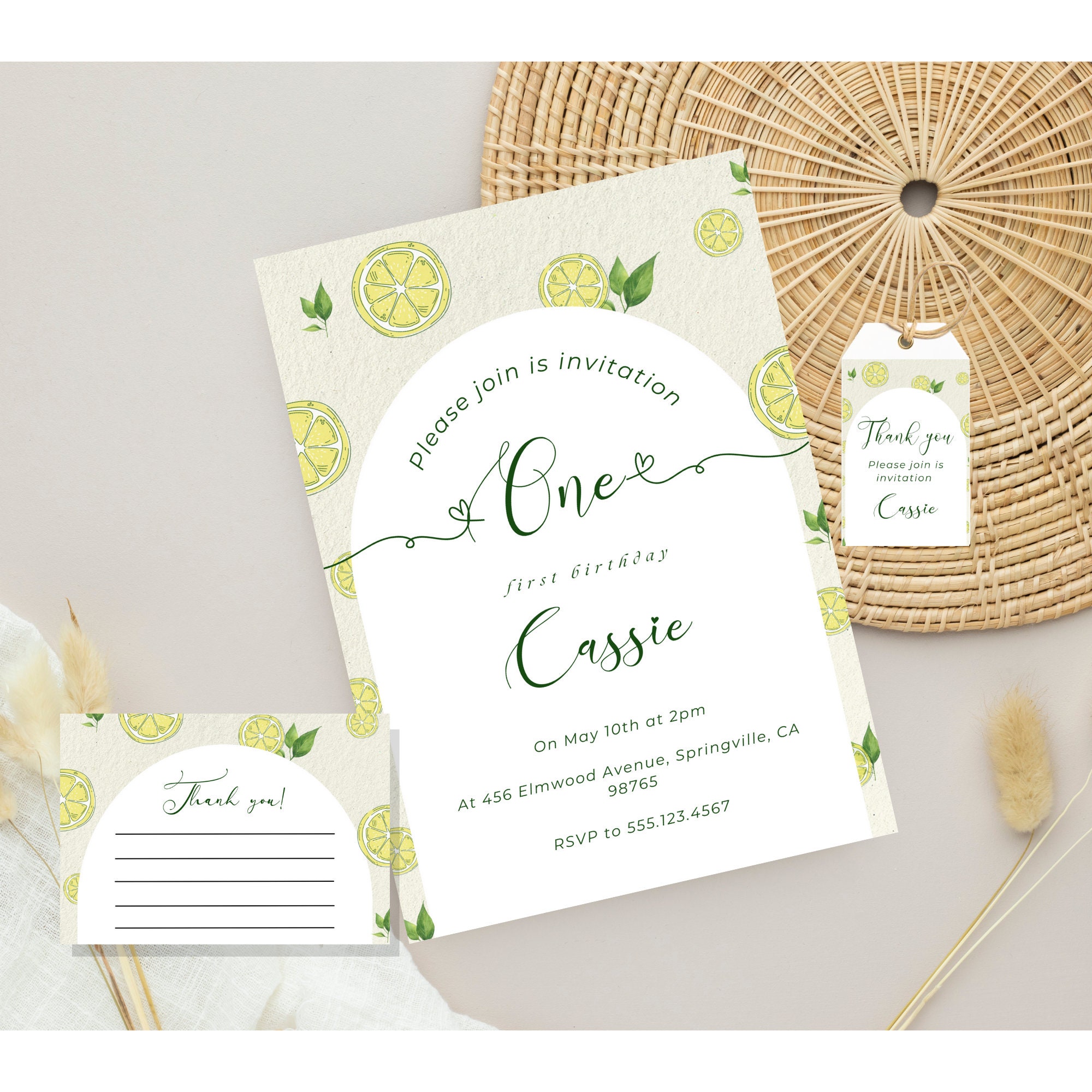 Editable Lemon Birthday Invitation Template First Birthday - Etsy