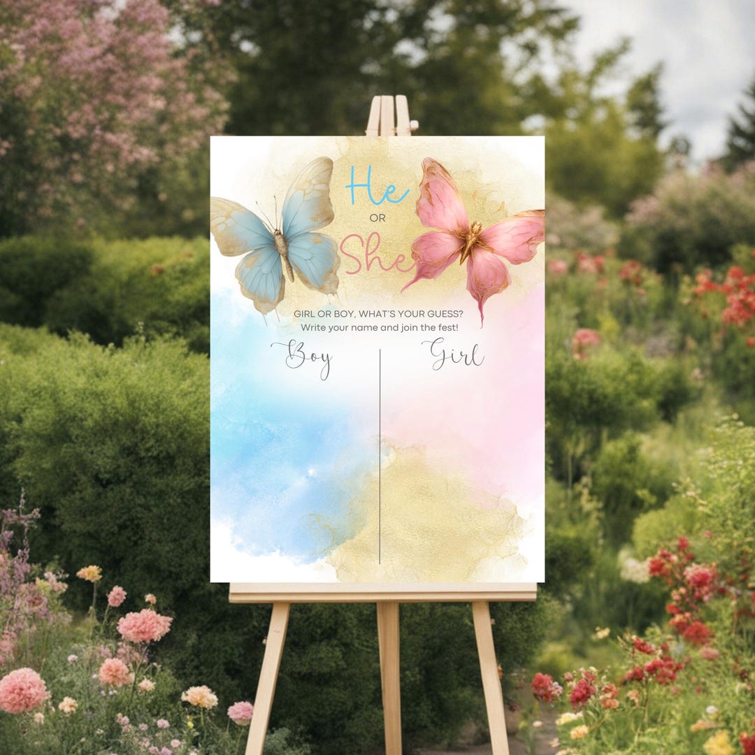Butterfly Gender Reveal Voting Sign, Butterfly Gender Reveal Voting ...