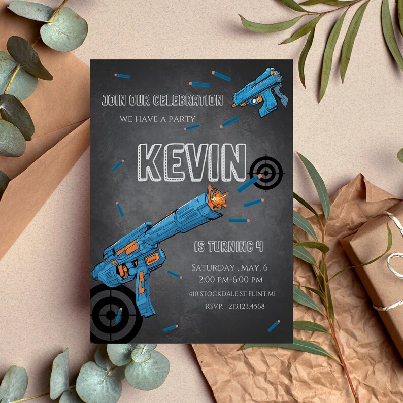 Nerf Gun Birthday Invitation, Dart War Invite, Dart Gun Invite ...
