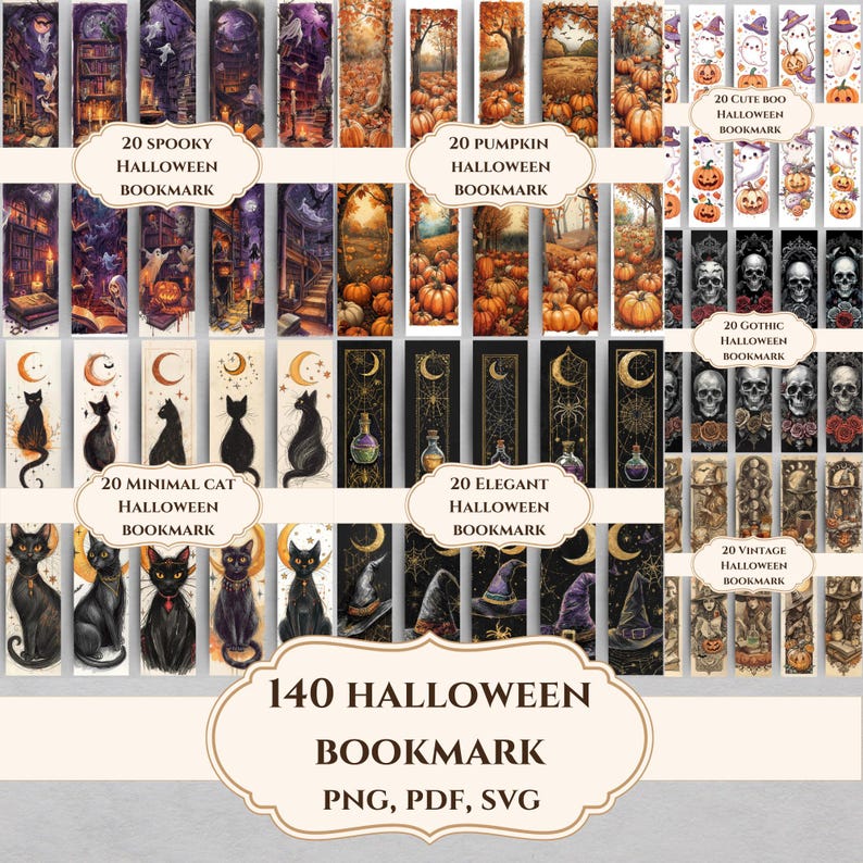 140 Halloween Theme Bookmark Printable, Pumpkin Gift Bookmark, Cute Boo ...