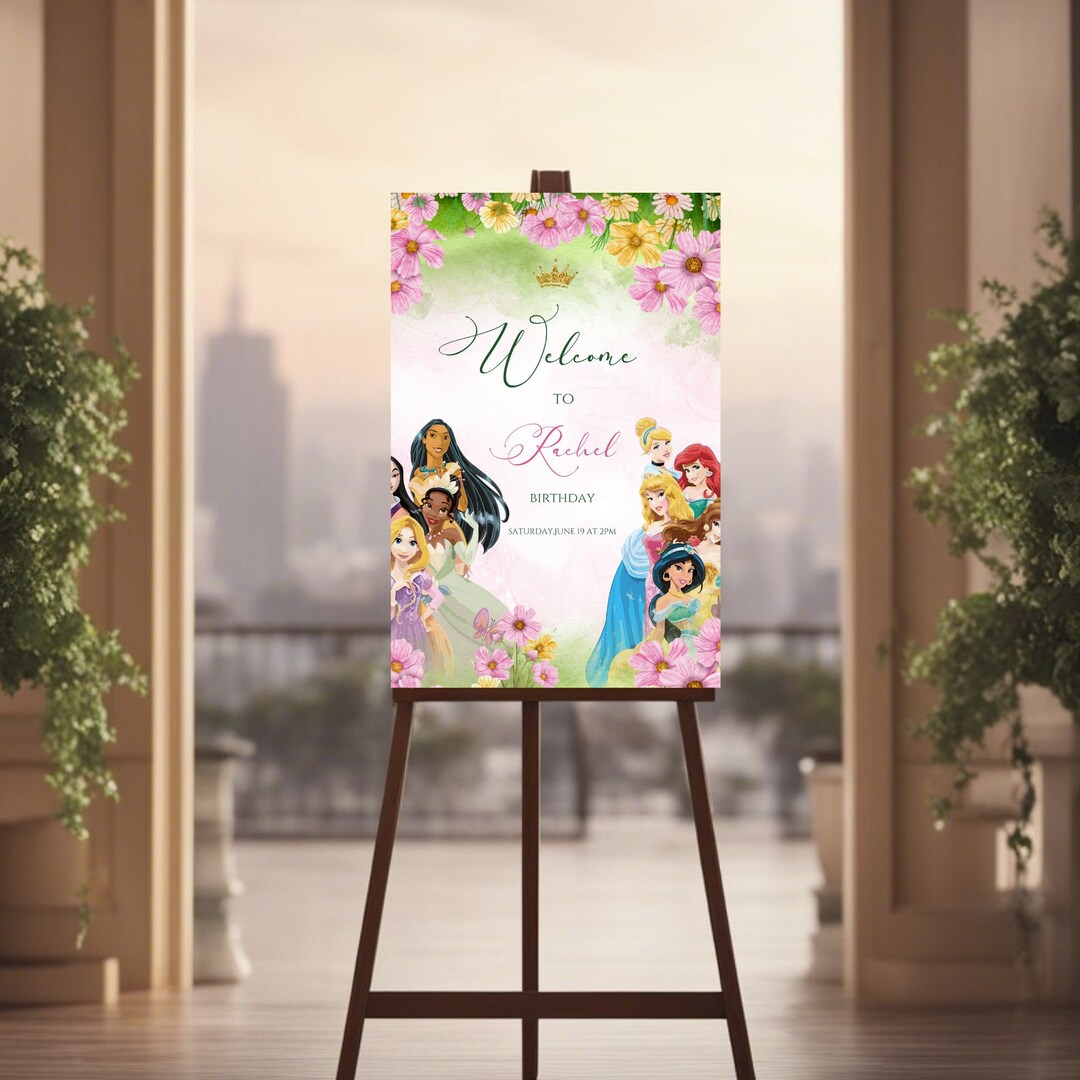 Princess Welcome Sign Disney Princess Editable Template - Etsy