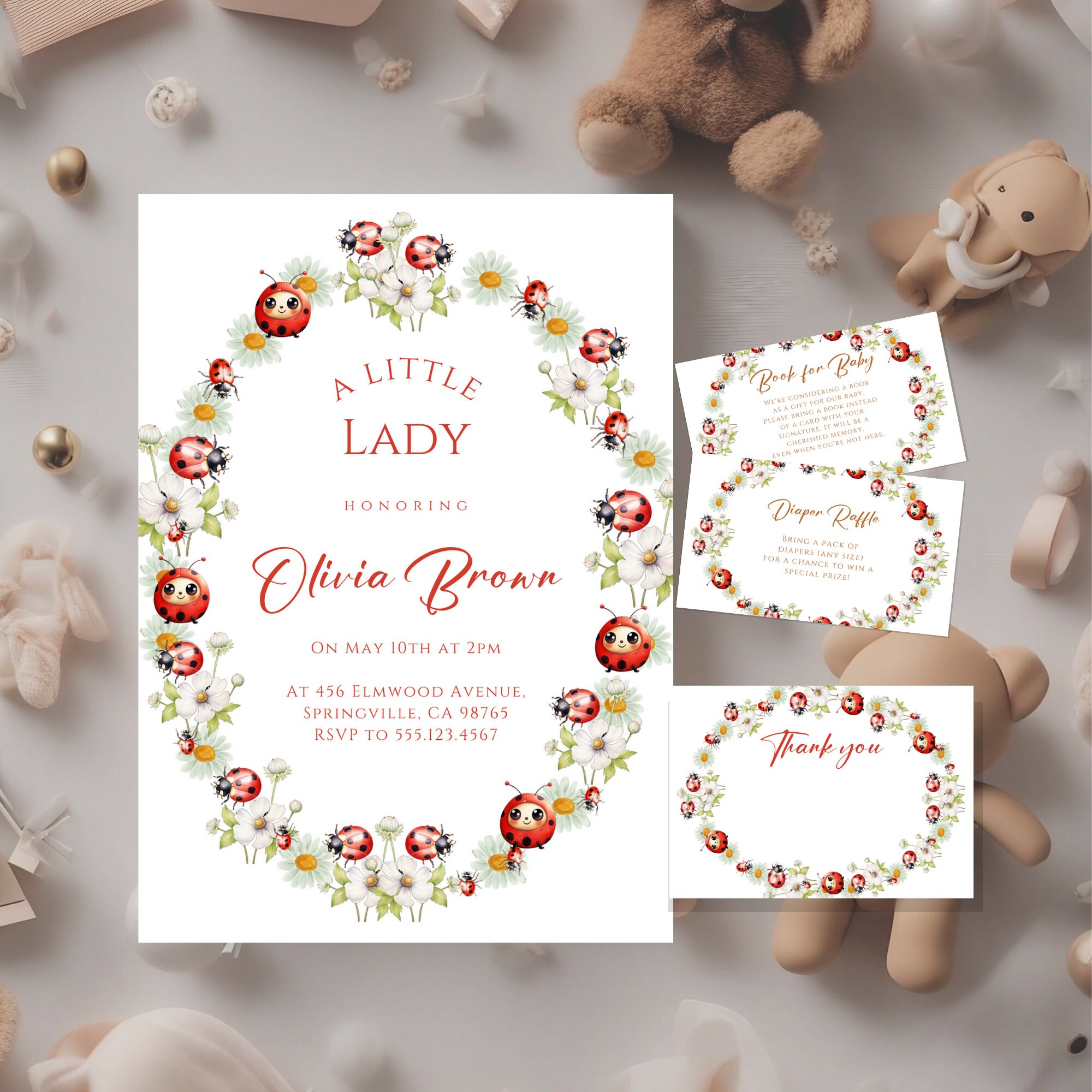 Ladybug Baby Shower Invitation Template, Minimalist Little Lady Baby ...