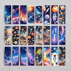 Space Bookmark Printable, Galaxy Gift, Planets Rocket Bookmark Gift ...
