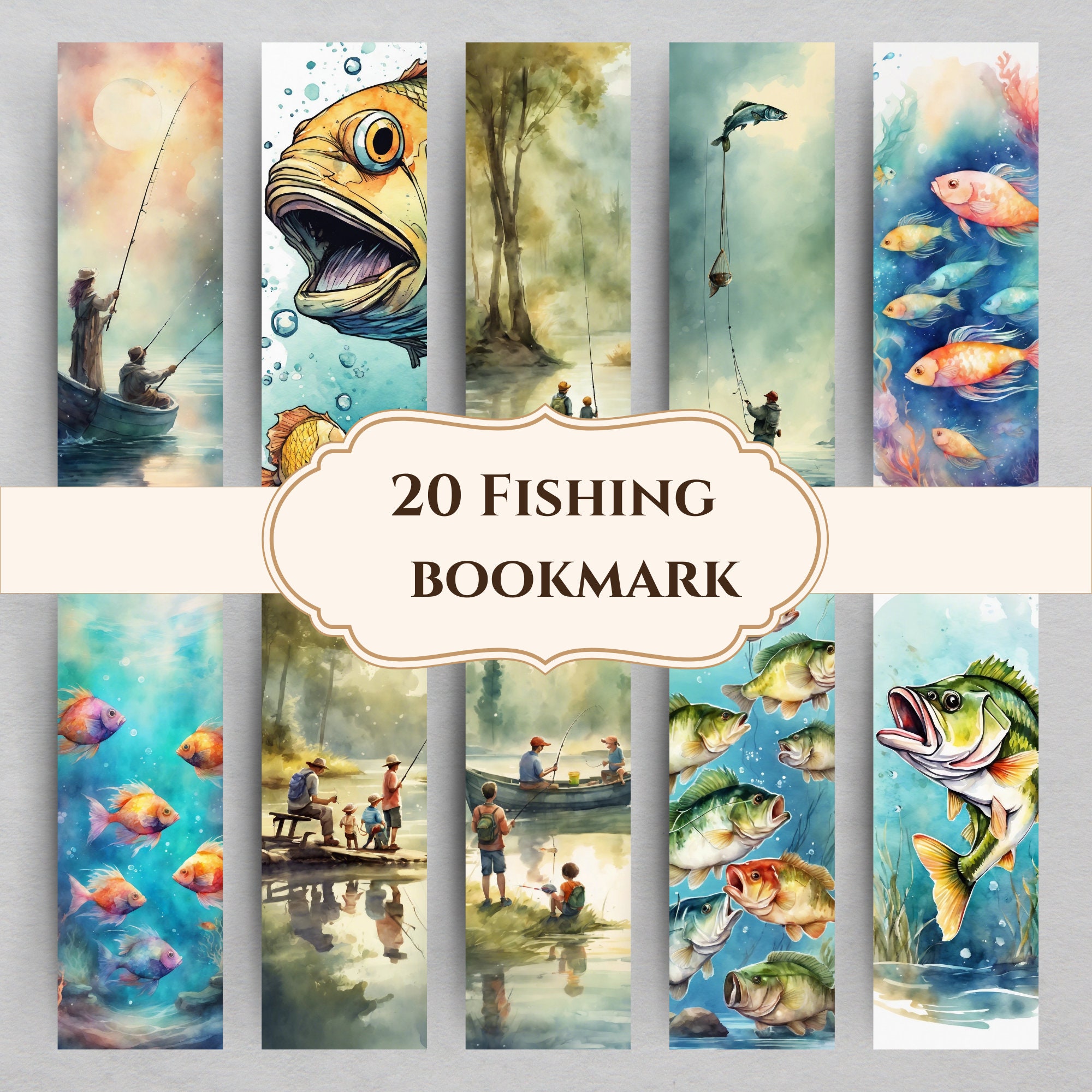 Fishing Bookmark Printable, Digital Bookmark Gift, Book Lovers Designs ...