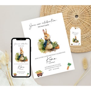 Peter Rabbit Birthday Invitation, Editable Invite Template, Rustic ...