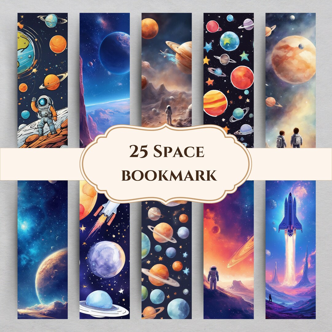 Space Bookmark Printable, Galaxy Gift, Planets Rocket Bookmark Gift ...