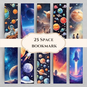 Space Bookmark Printable, Galaxy Gift, Planets Rocket Bookmark Gift ...