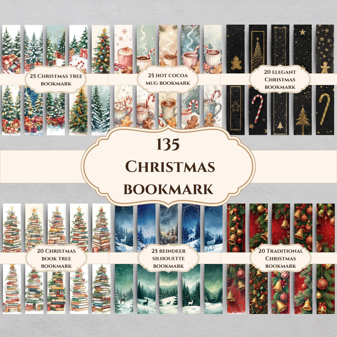 135 Christmas Bookmark Printable, Christmas Tree Gift Bookmark ...