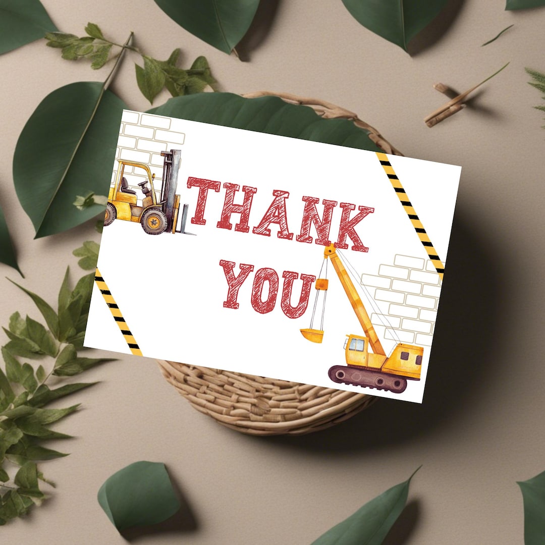 Construction Thank You Card, Editable Construction Card, Dump Truck ...