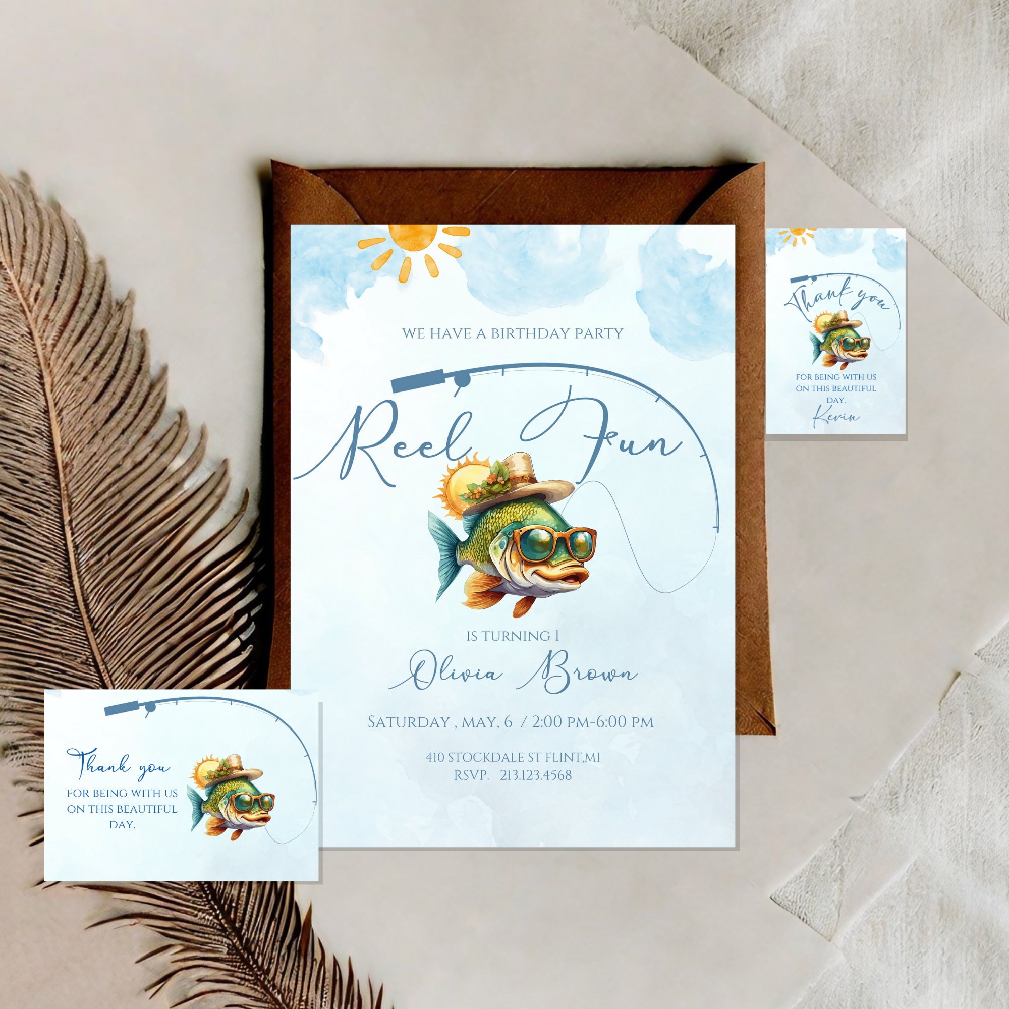 Fishing Birthday Invitation Template, Reel Fun Bass Birthday Party ...