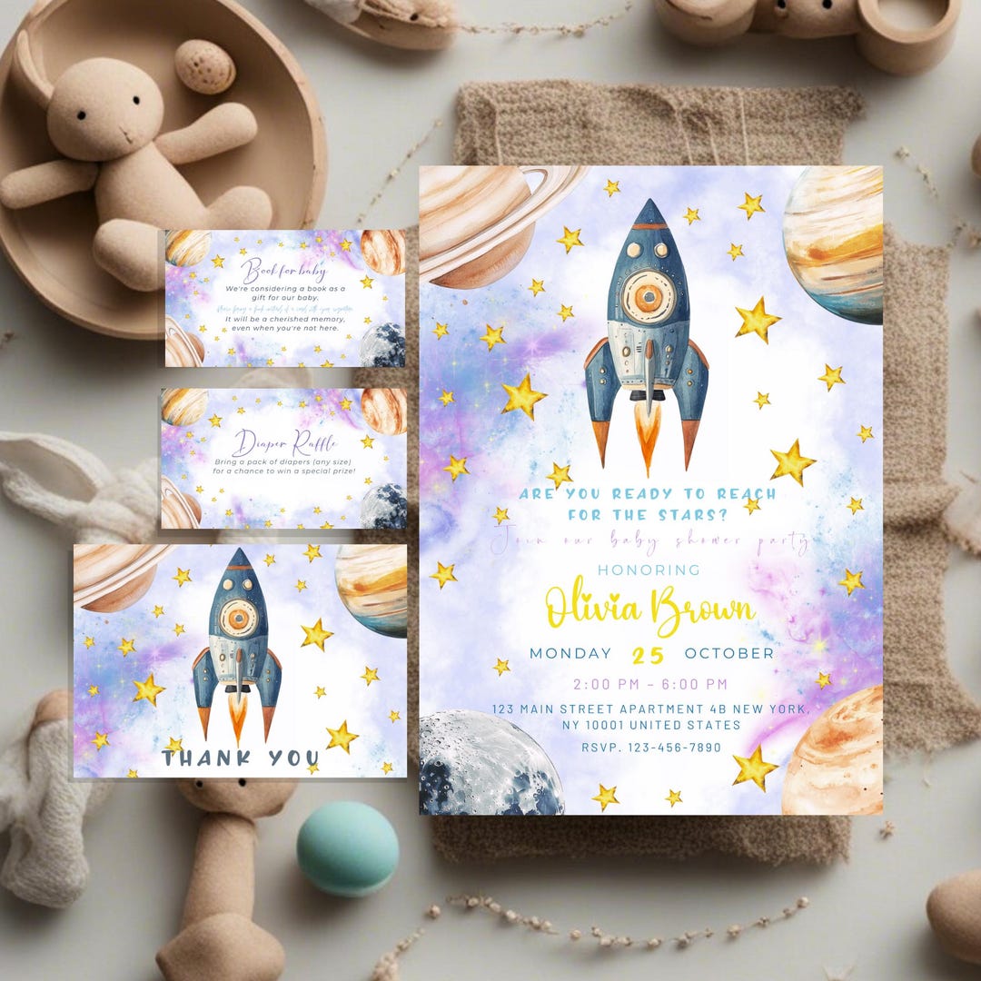Space Theme Boy Baby Shower Invitation, Astronaut Baby Shower Invite ...