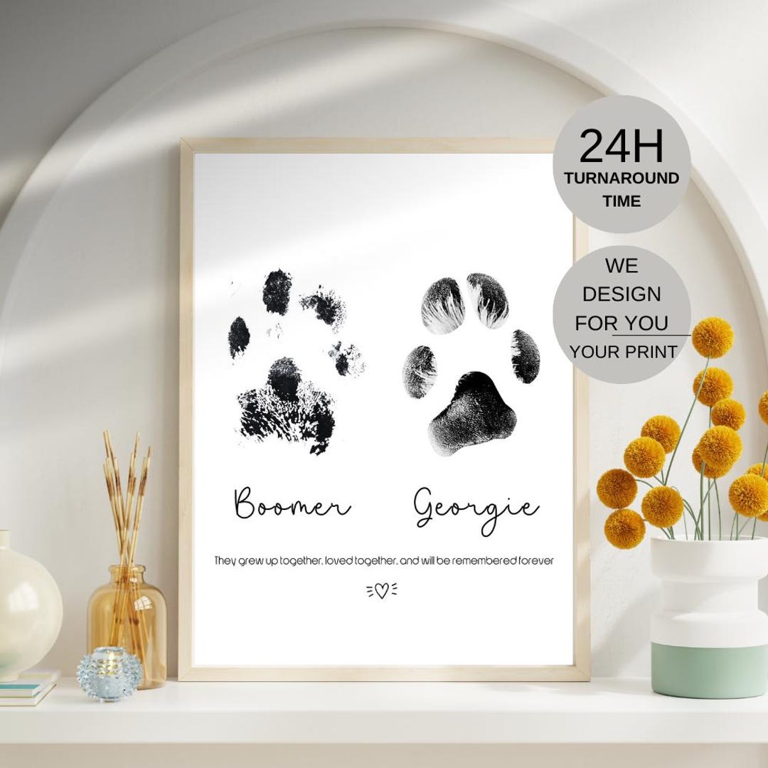 Custom Pet Two Paw Print Art From Photo, Sibling Dogs Memorial Keepsake ...
