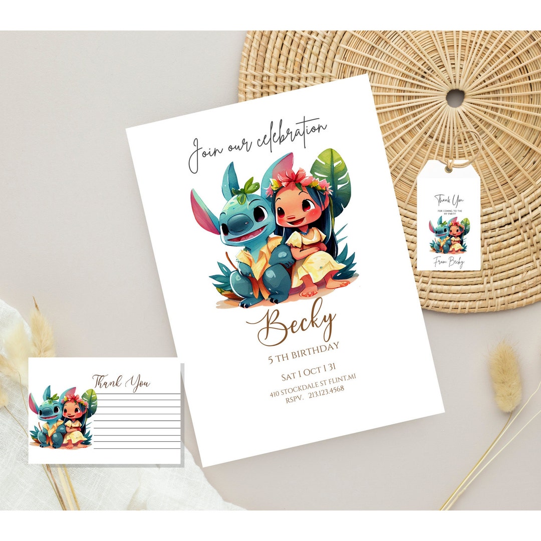 Stitch Birthday Invitation Template, Personalized Digital Girl Kids ...
