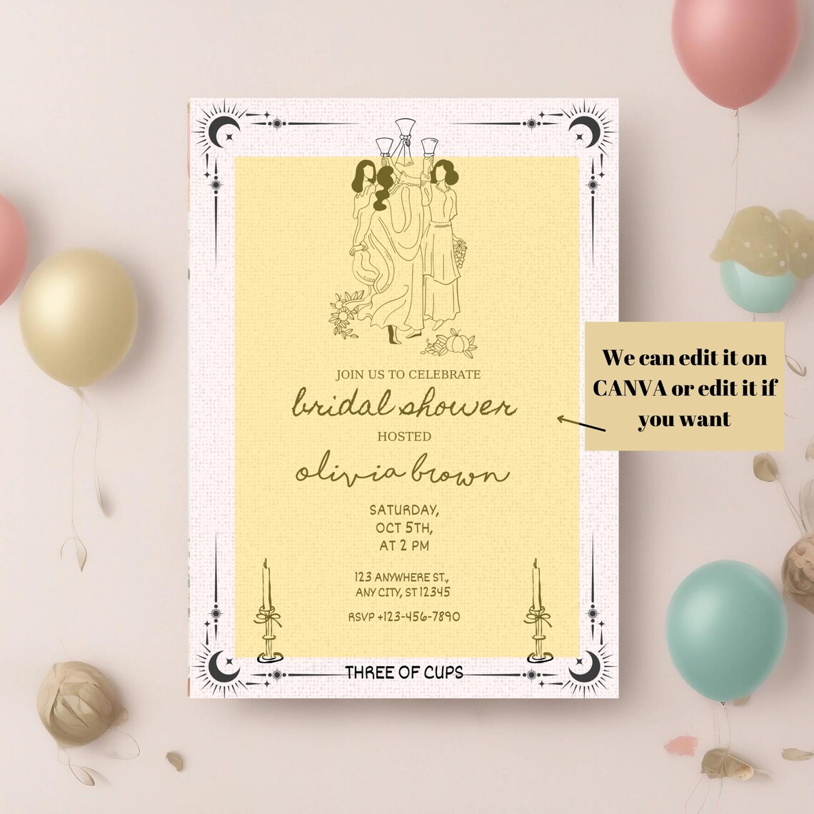 Tarot Birthday Invitation, Mystical Birthday Party Invite, Three of ...