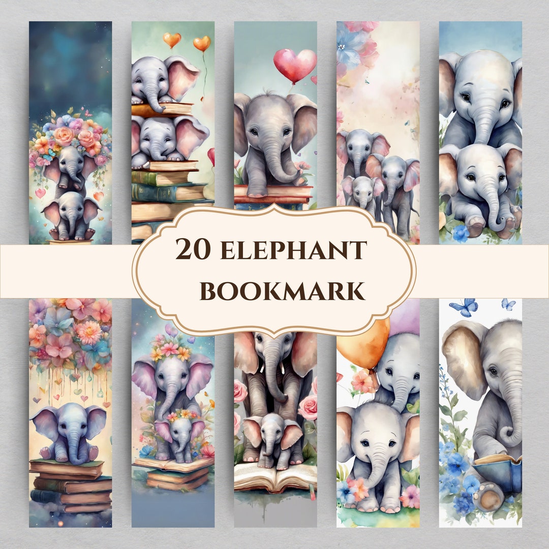 Elephant Bookmark Printable, Book Lovers Designs, Digital Letter Size ...