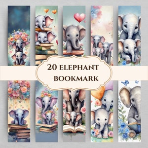 Elephant Bookmark Printable, Book Lovers Designs, Digital Letter Size ...