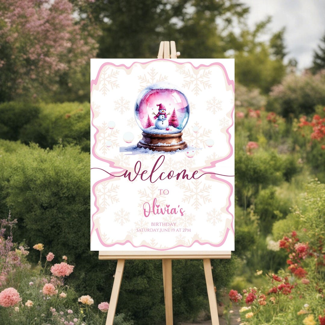 Snow Globe Girl Welcome Sign, Winter Party Welcome Sign, Christmas ...